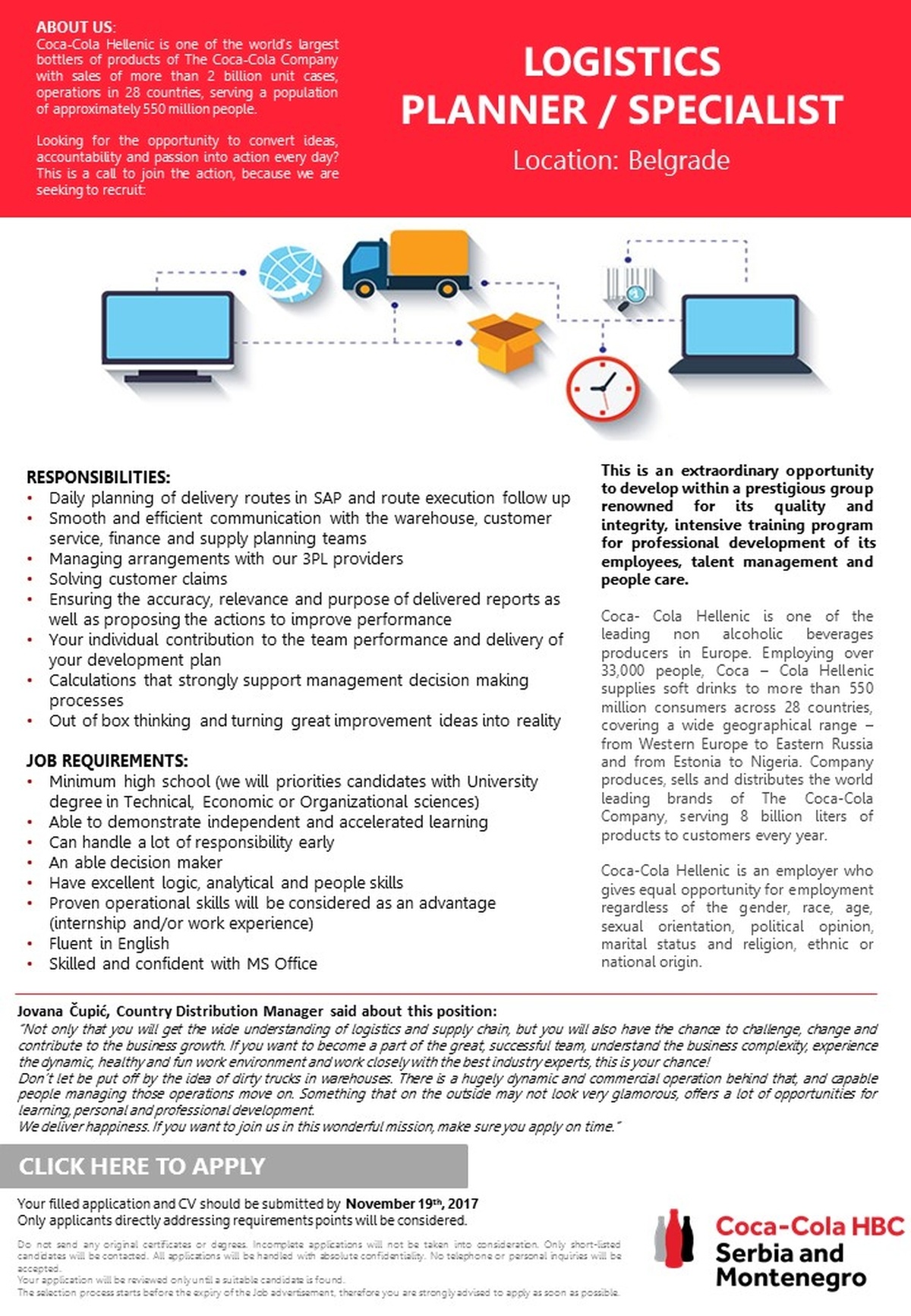 Logistics Planner / Specialist - Coca-Cola Hellenic