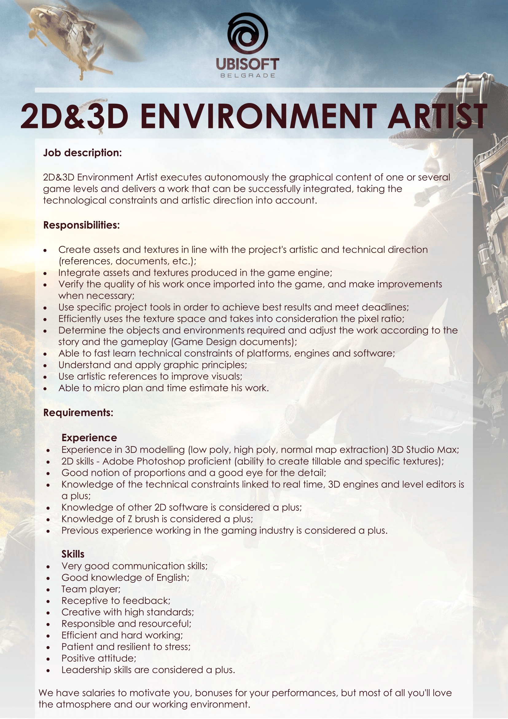 2D&3D Environment Artist - Ubisoft d.o.o.
