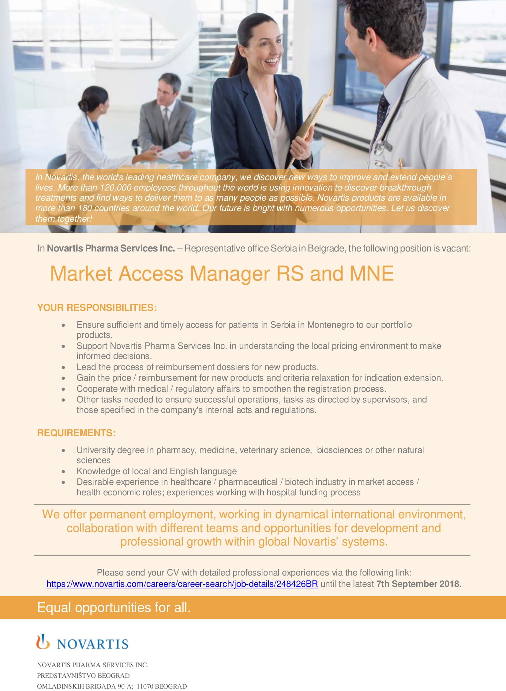 Market Access Manager RS and MNE - Predstavništvo Novartis Pharma ...