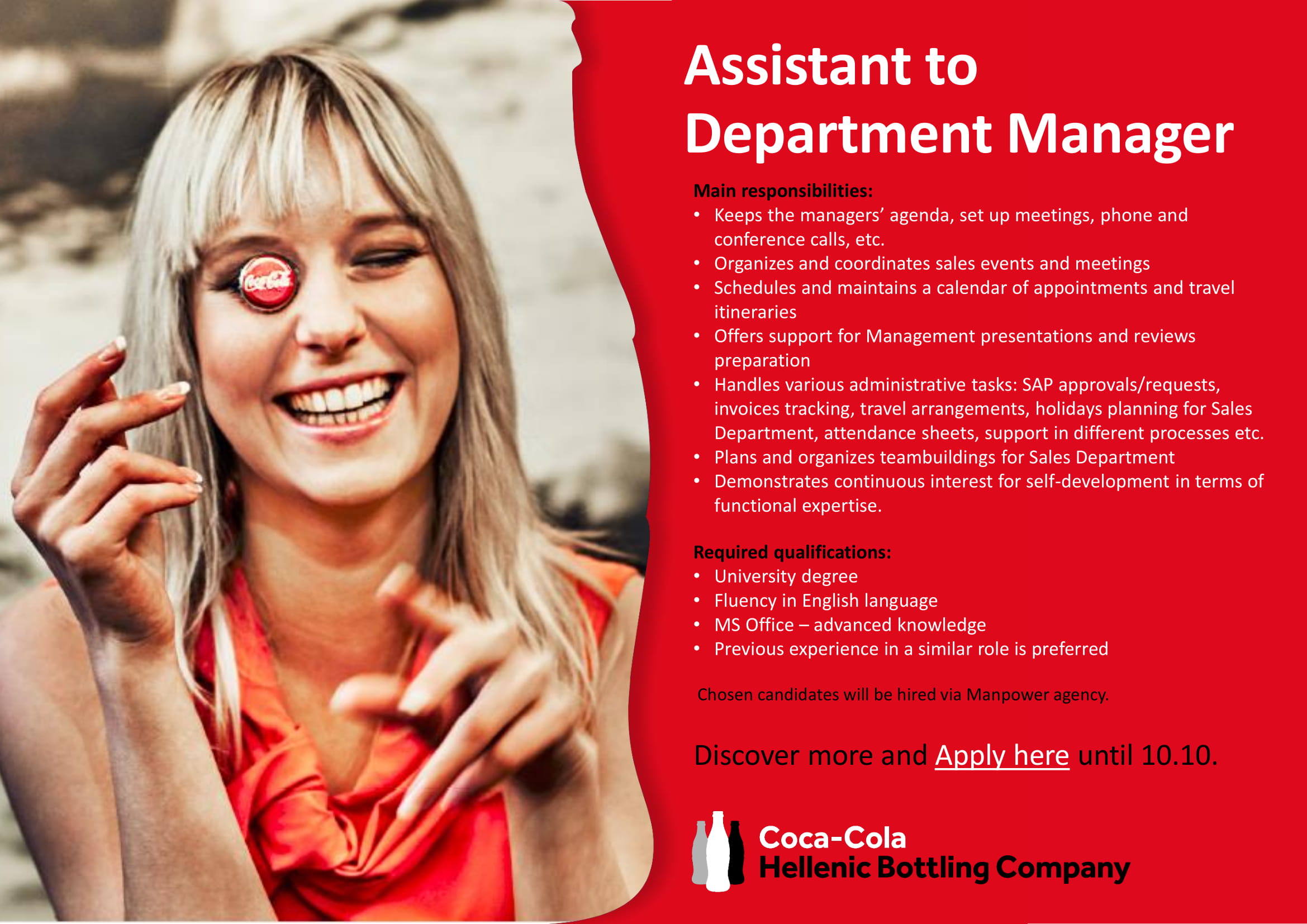 Assistant to Department Manager - Coca-Cola Hellenic