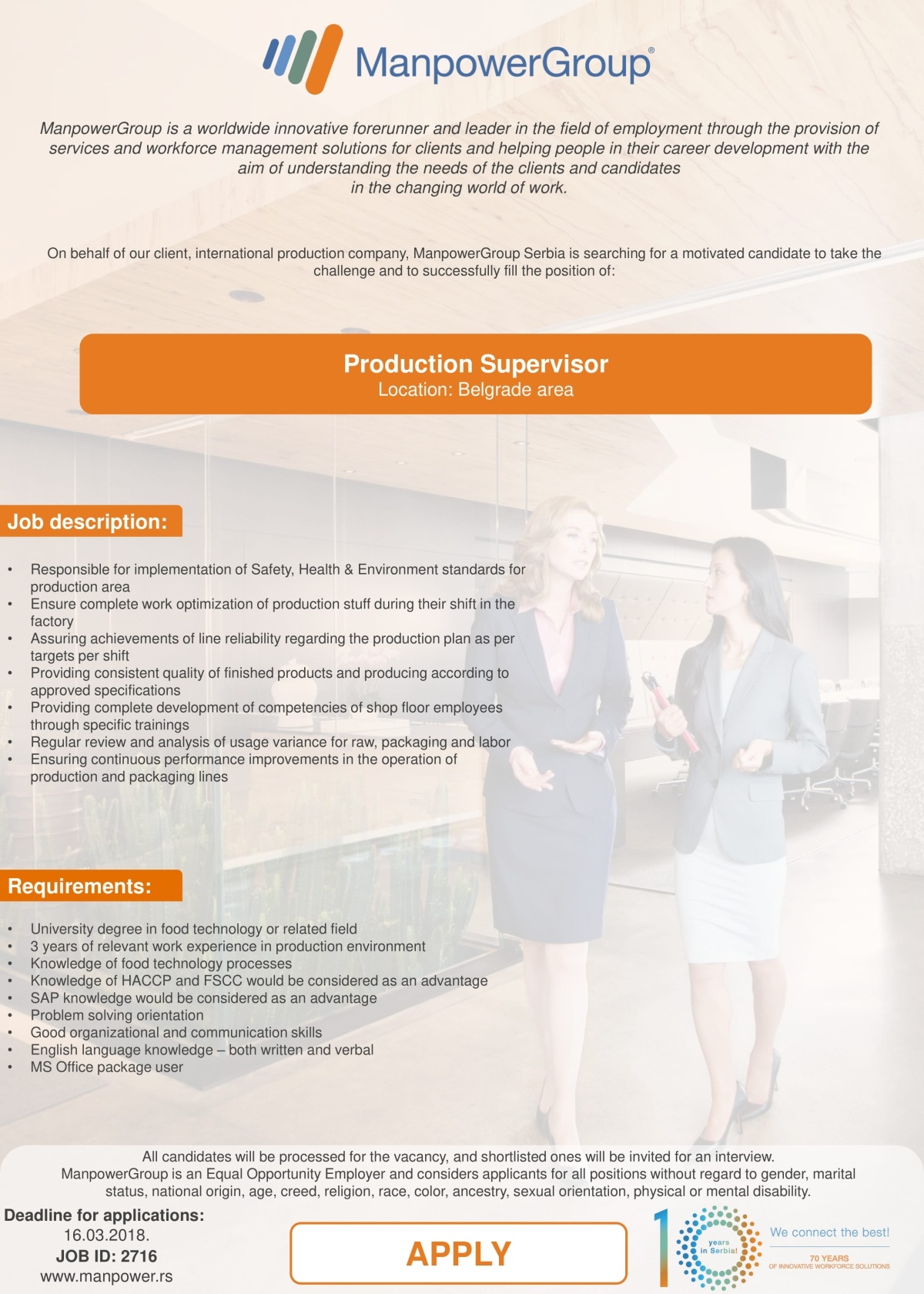 Production Supervisor - Manpower d.o.o.