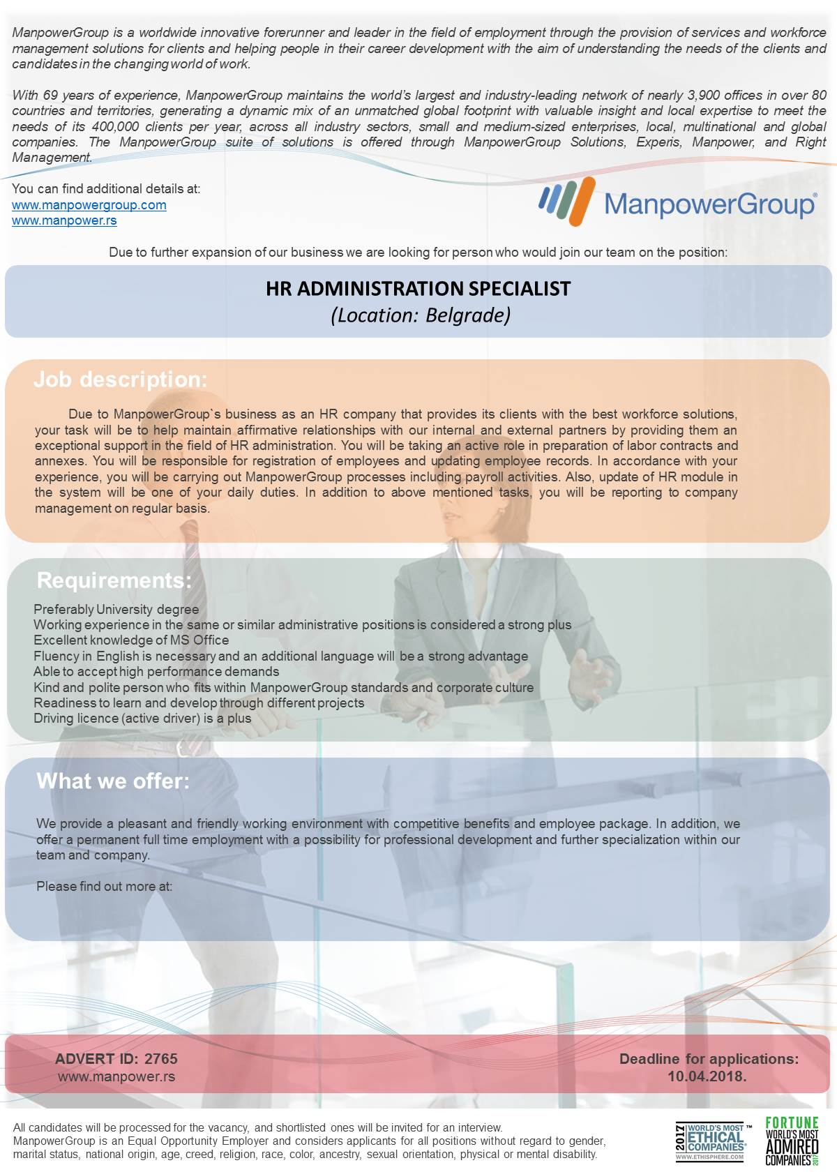 HR Administration Specialist - Manpower d.o.o.