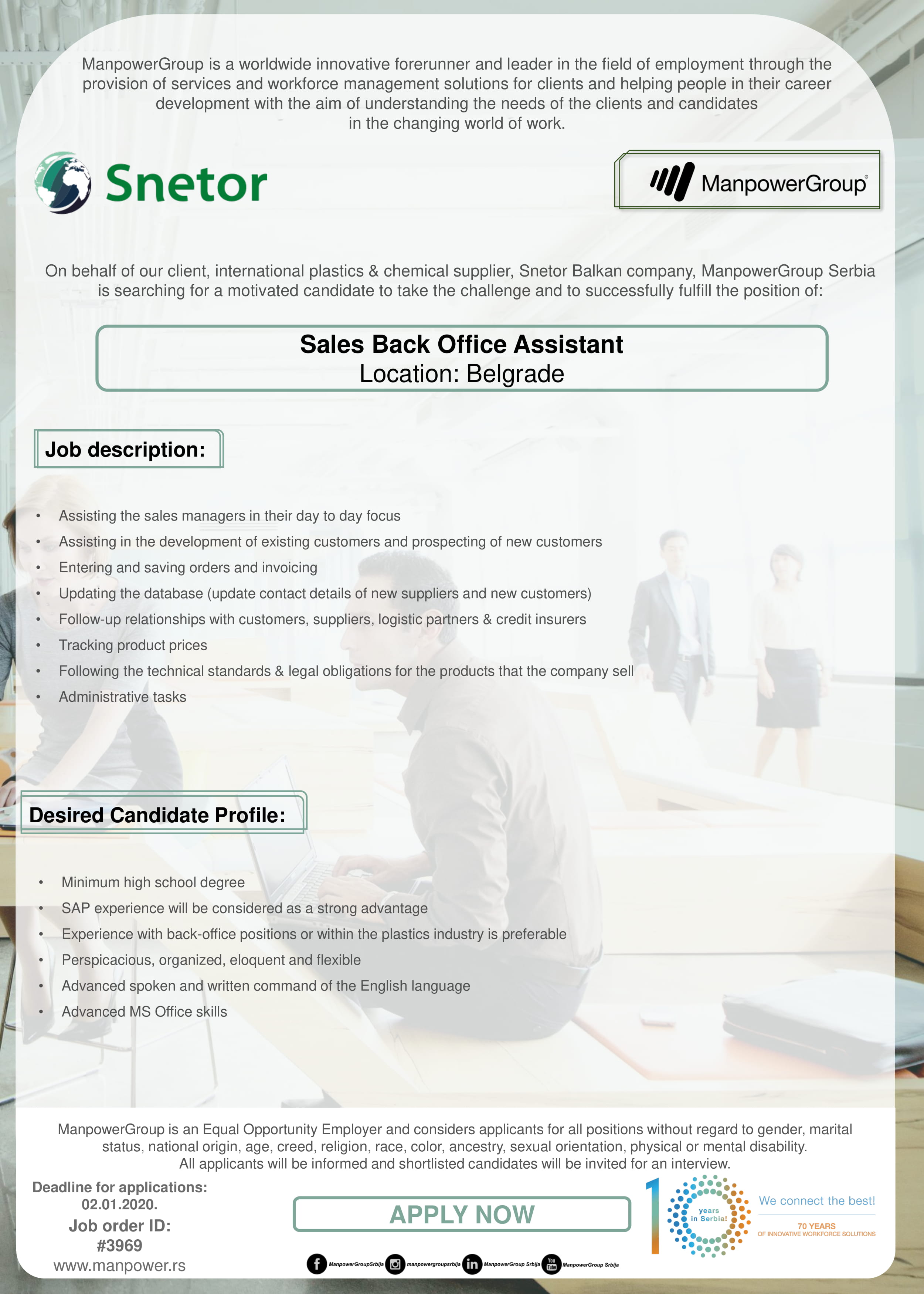 Sales Back Office Assistant - Manpower d.o.o. | Poslovi Infostud