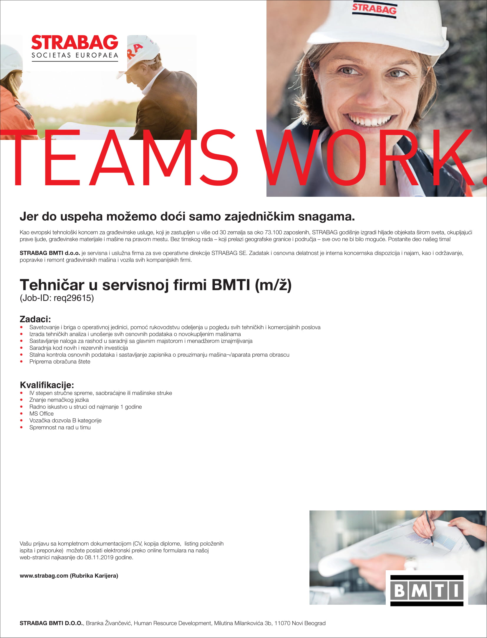 Tehničar u servisnoj firmi - BMTI - Strabag d.o.o.