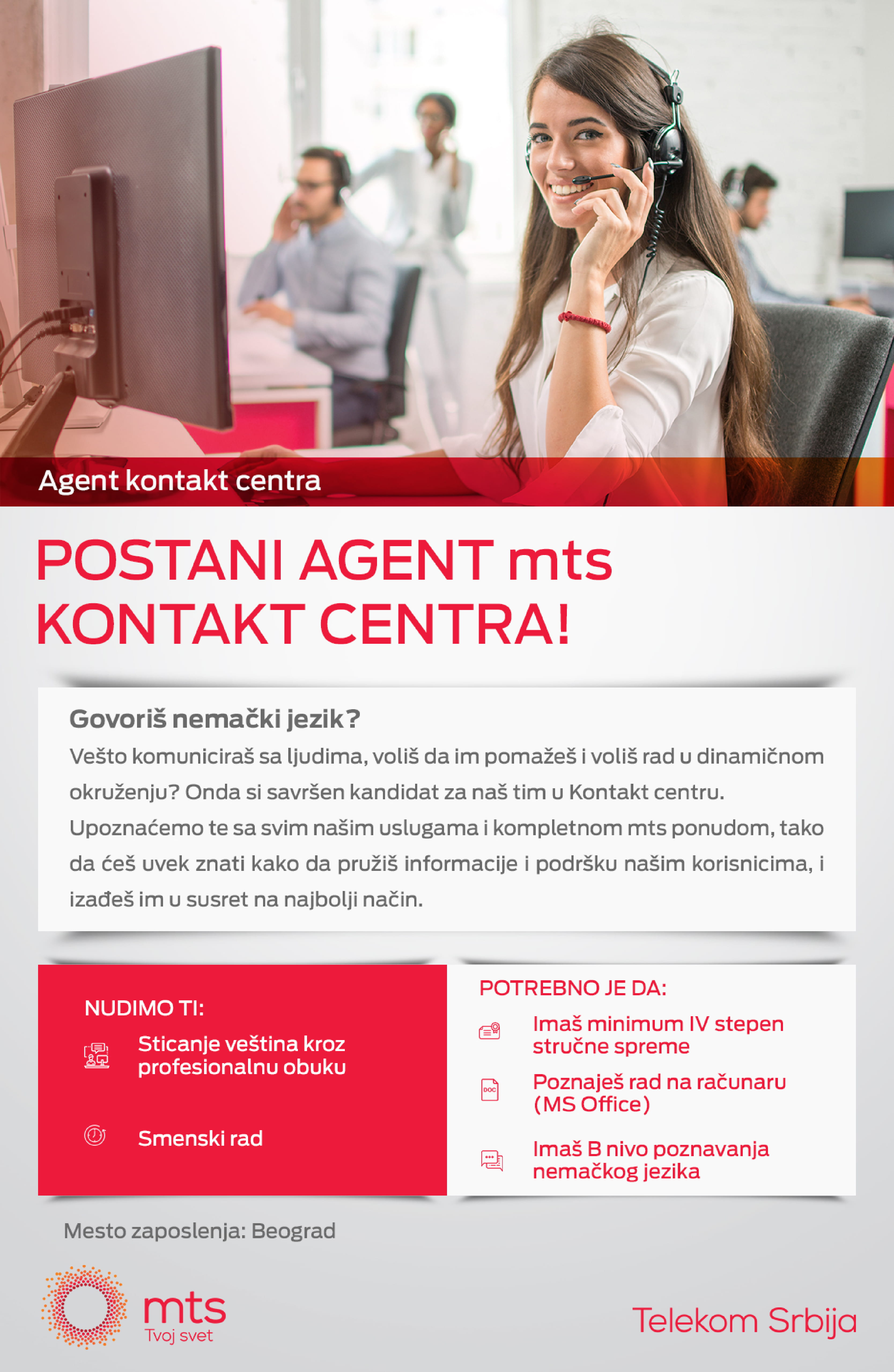 Agent MTS kontakt centra - nemački jezik - Telekom Srbija a.d.