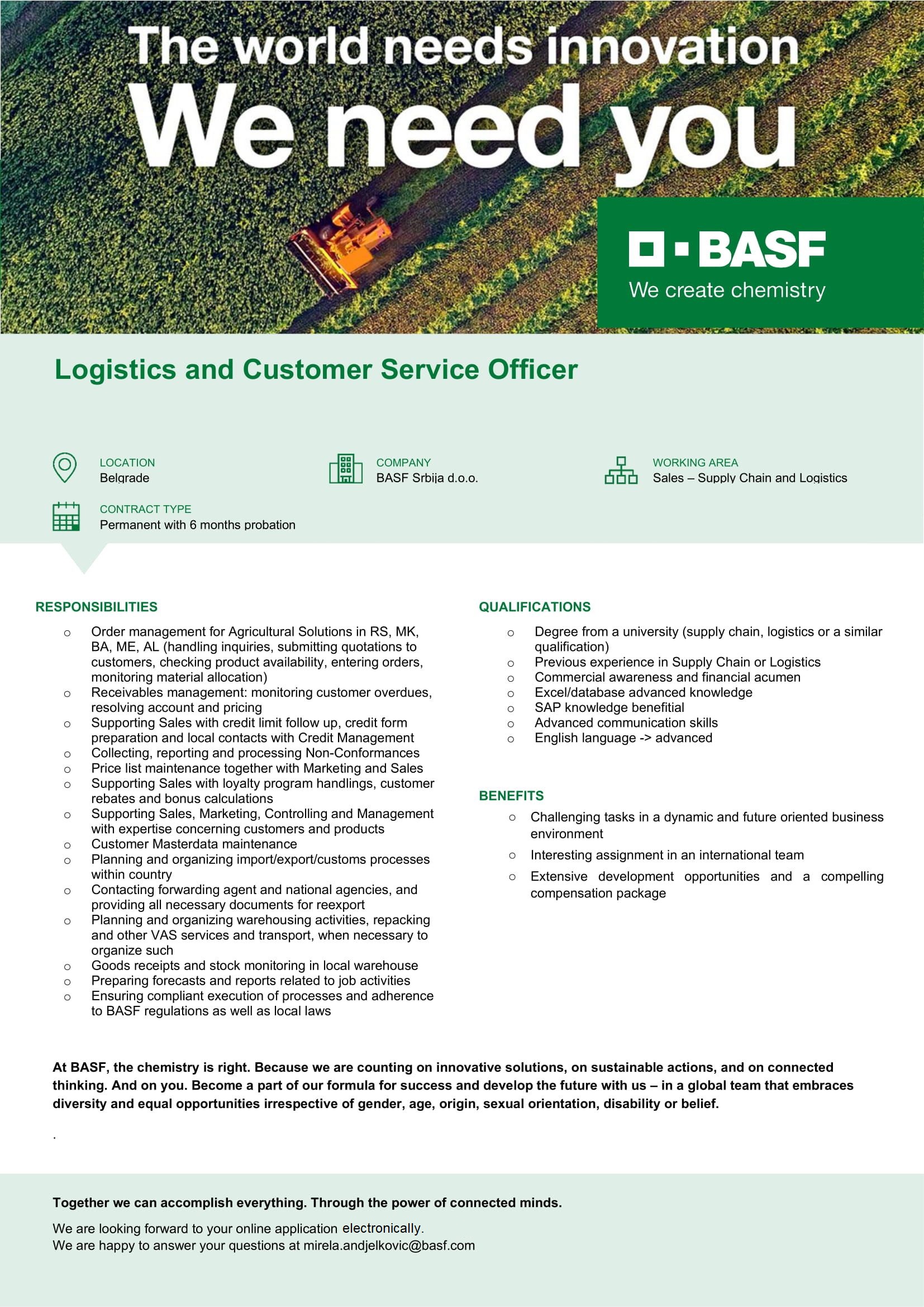 Logistics and Customer Service Officer - BASF Srbija d.o.o.