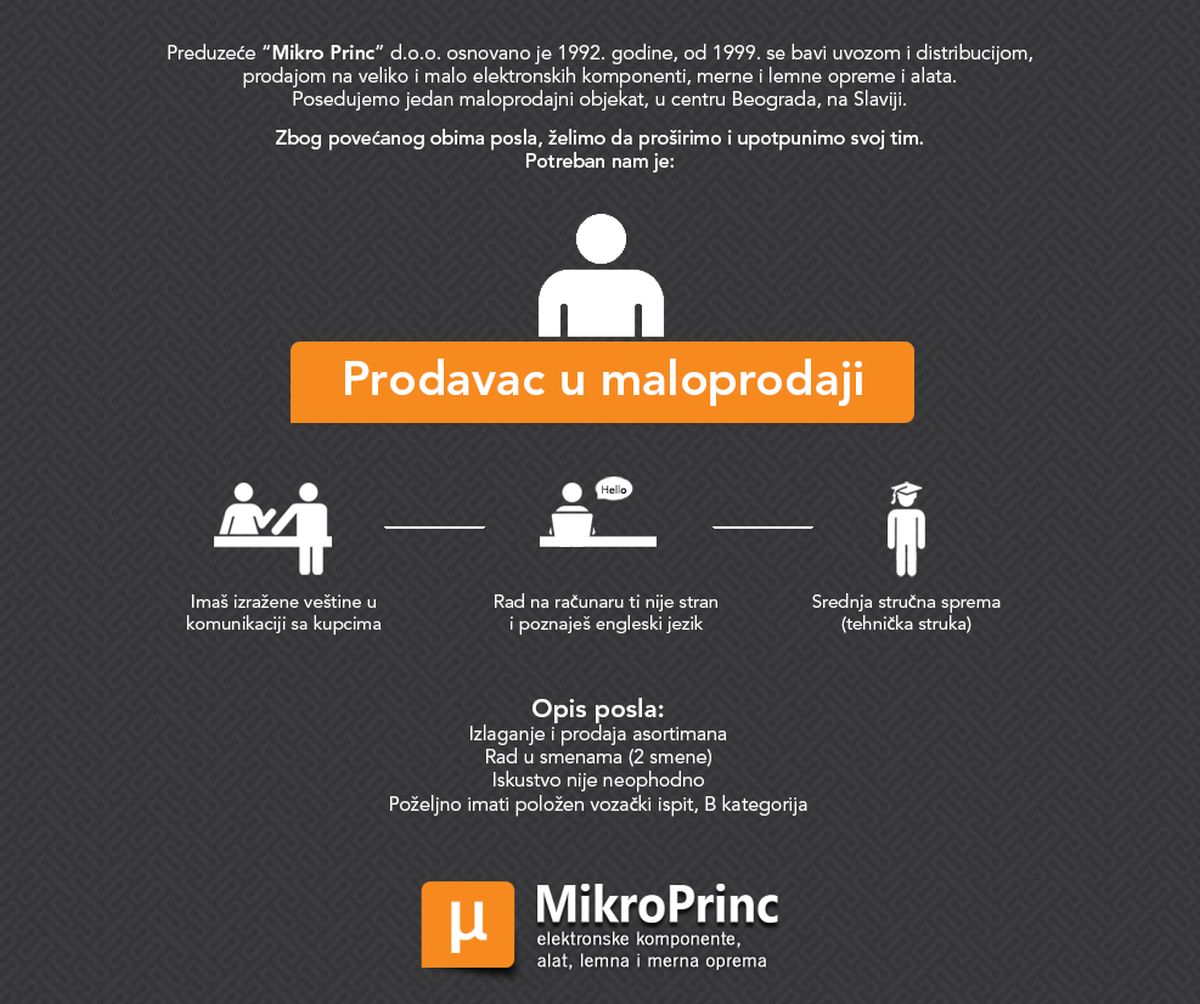 Prodavac u maloprodaji - Mikro Princ d.o.o.