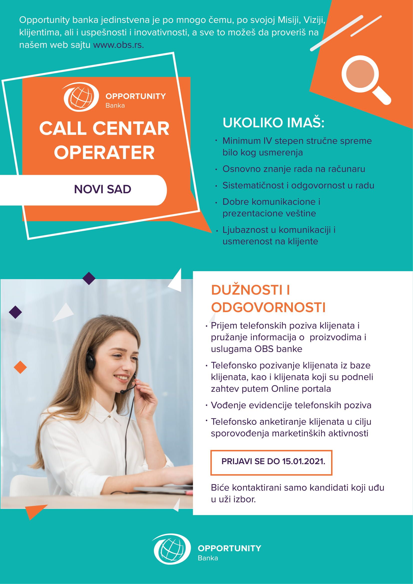 Call centar operater - Opportunity Banka a.d.
