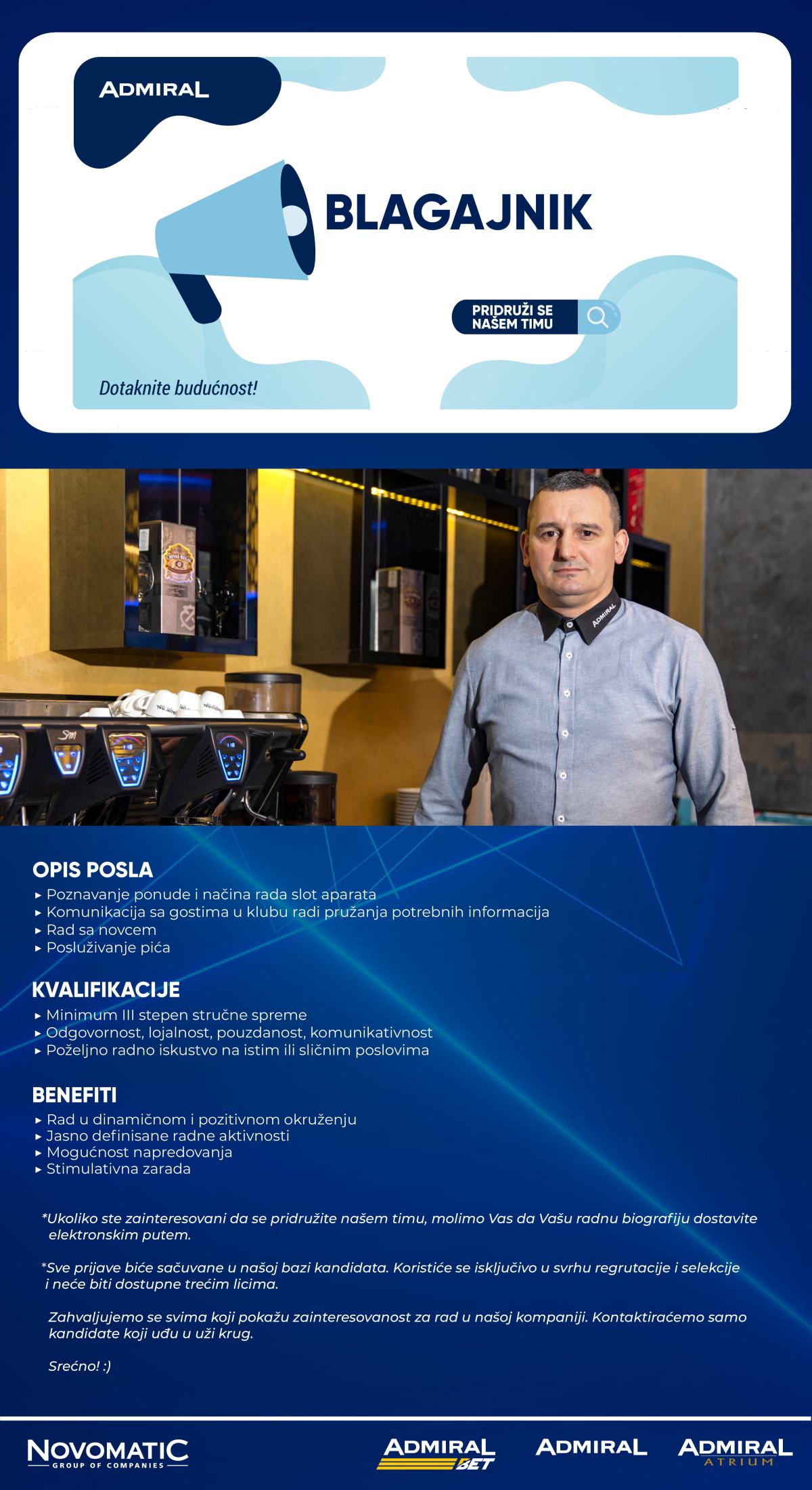 Blagajnik - Admiral Club | Poslovi Infostud