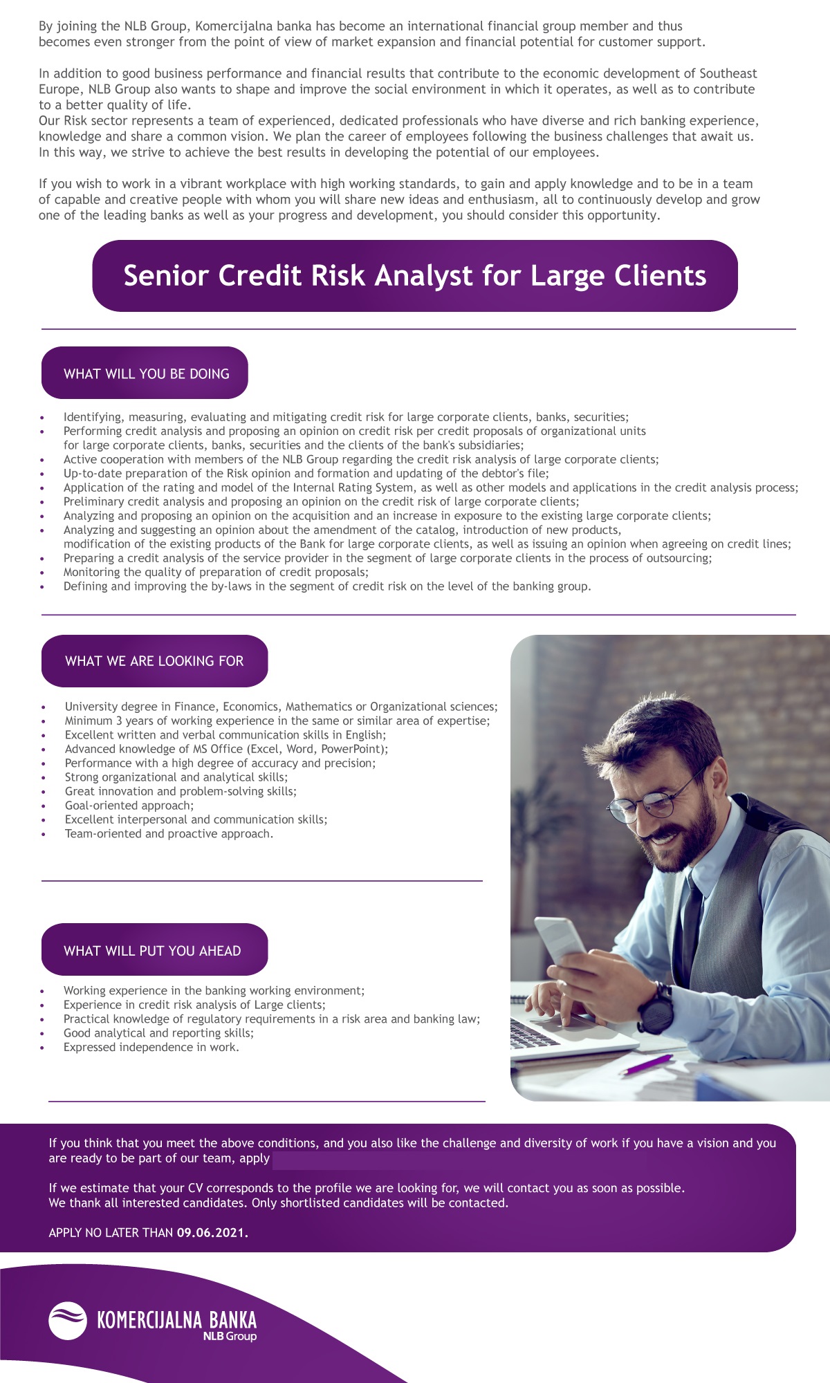 Senior Credit Risk Analyst for Large Clients - Komercijalna banka a.d.