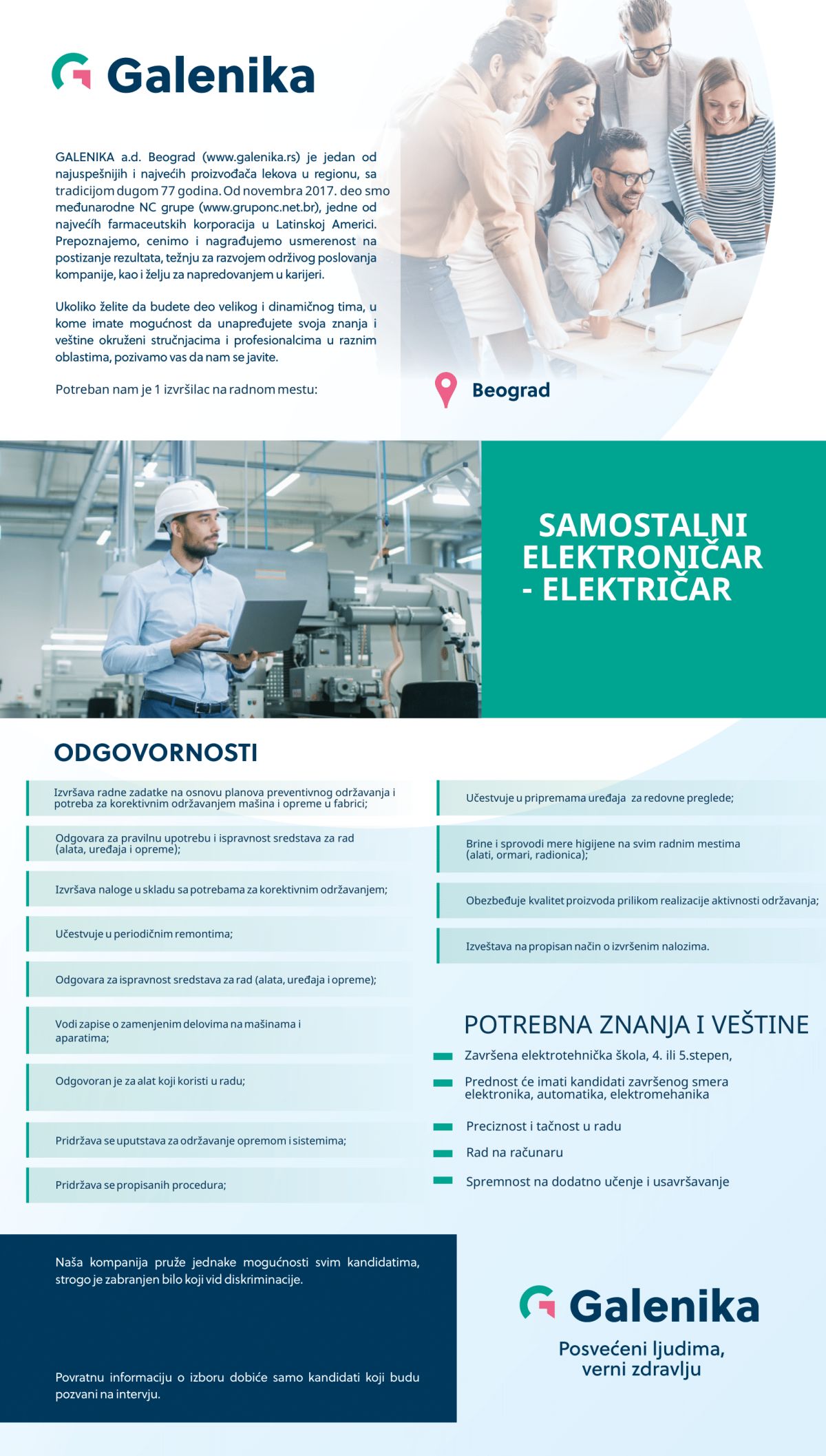 Samostalni elektroničar - električar - Galenika a.d. Beograd
