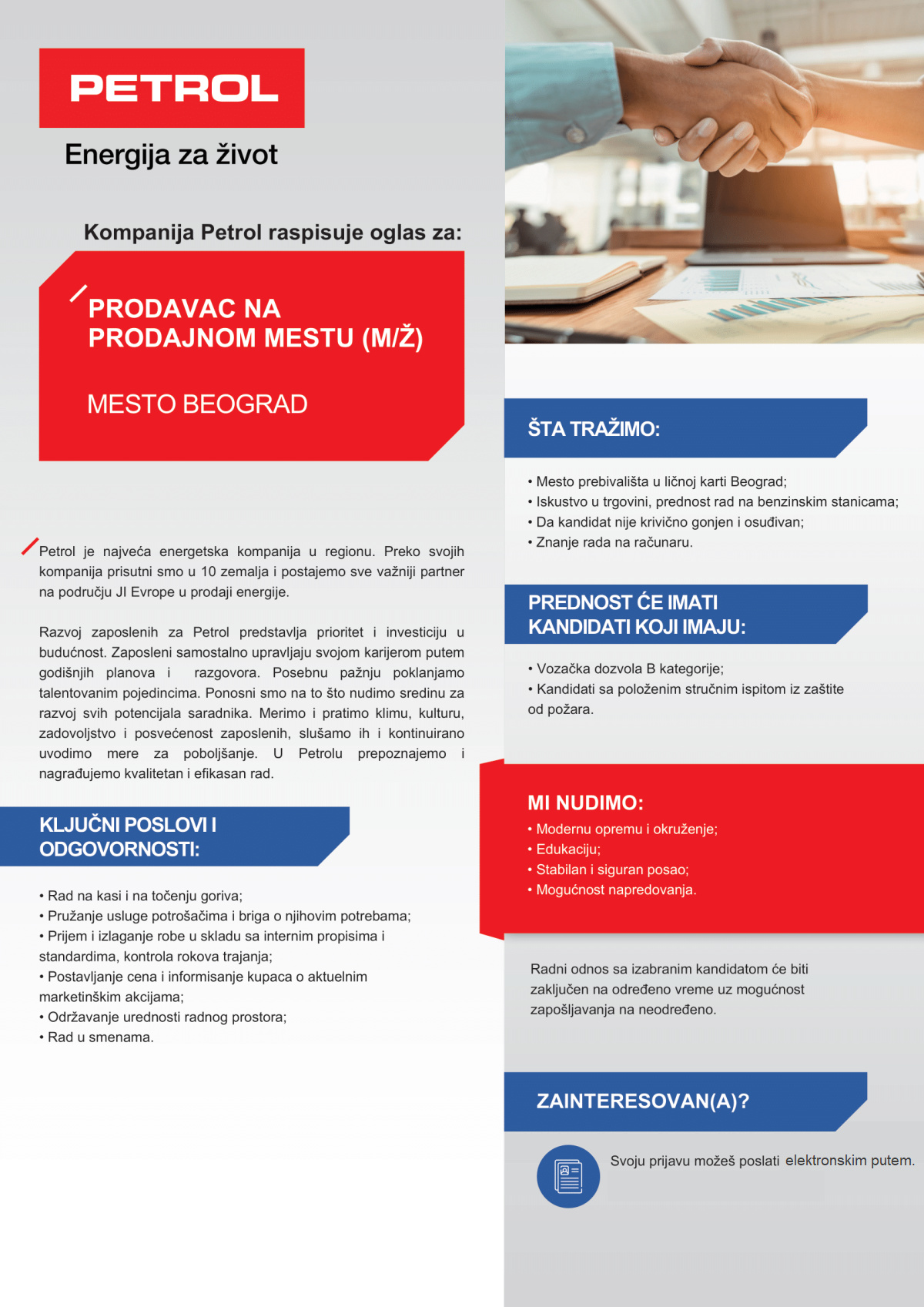 Prodavac na prodajnom mestu - Petrol d.o.o.