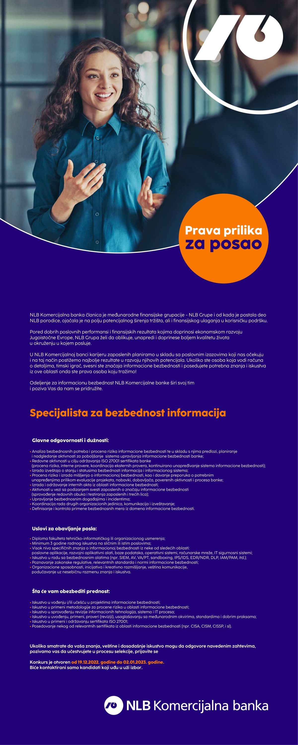 Specijalista za bezbednost informacija - NLB Komercijalna banka