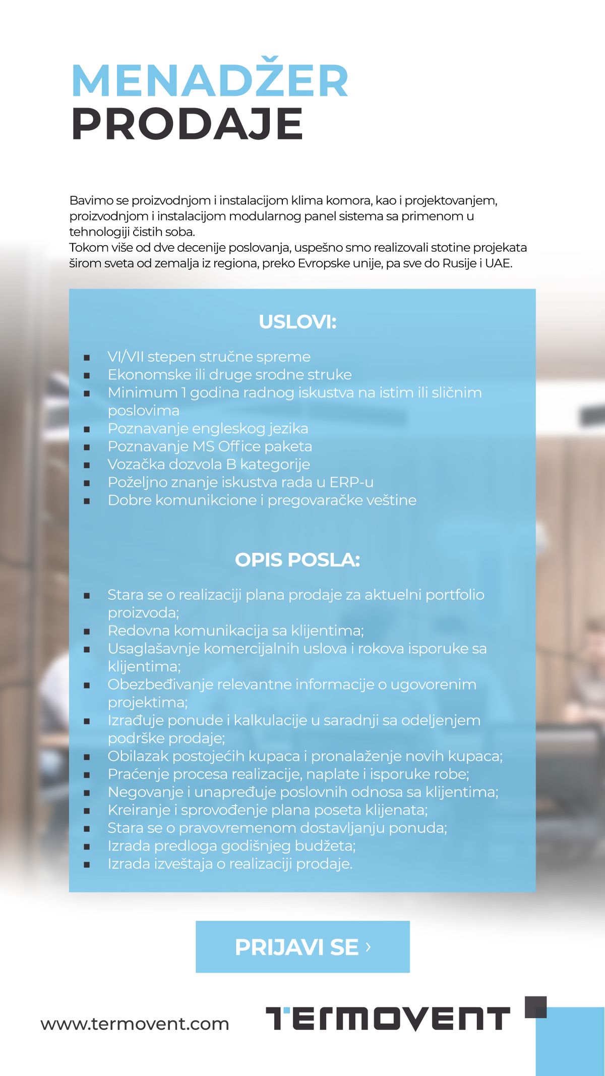 Menadžer prodaje - Termovent Komerc d.o.o.
