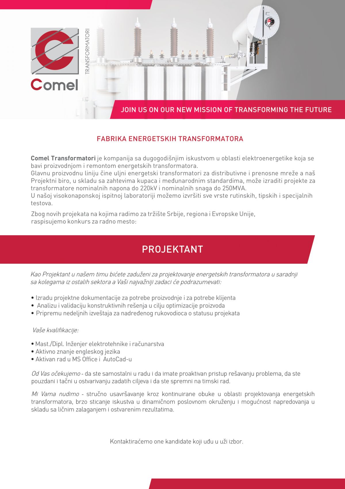 Projektant - Comel Transformatori d.o.o.