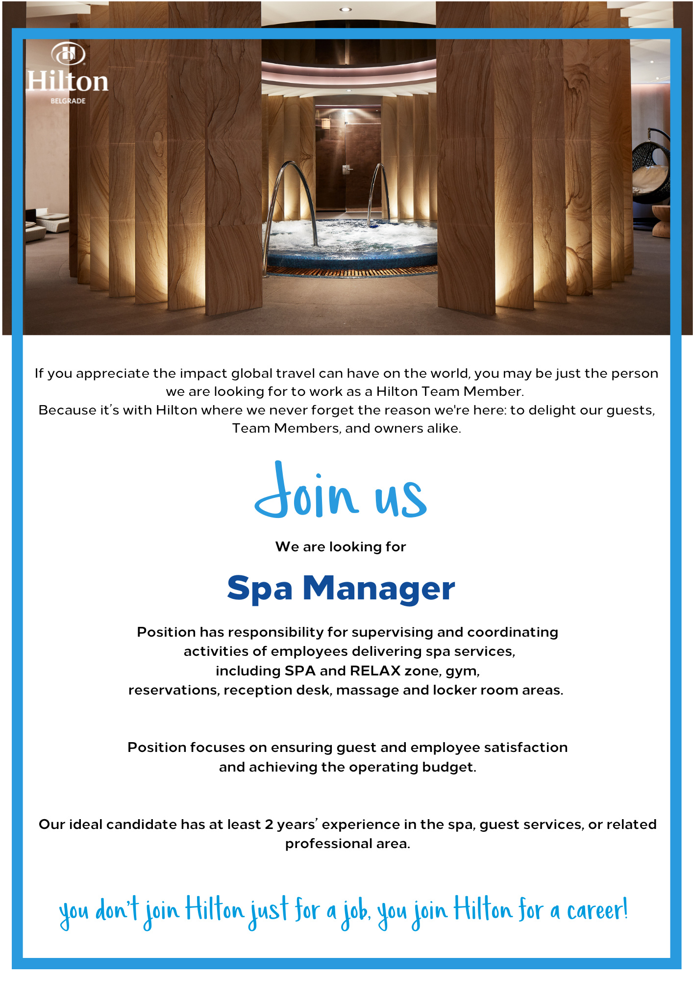 Spa Manager - Belaga Management Company d.o.o. ogranak Hilton Beograd ...