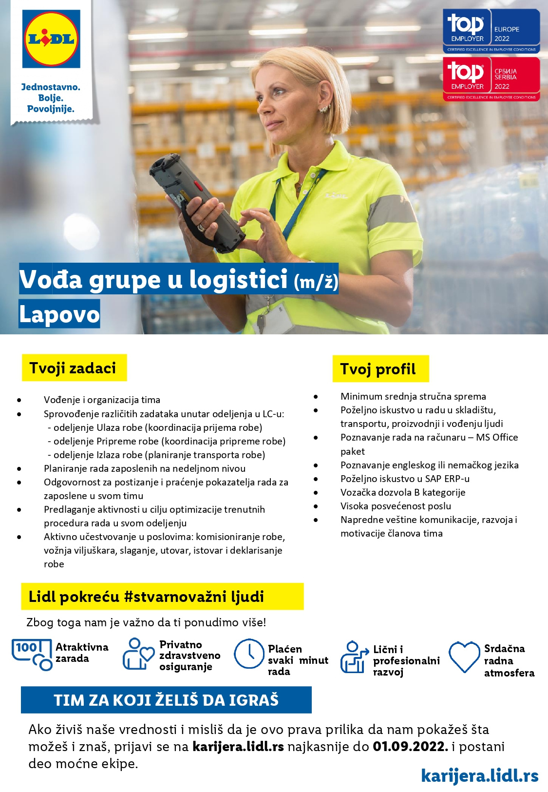 Vođa grupe u logistici - Lapovo - Lidl Srbija KD | Poslovi Infostud