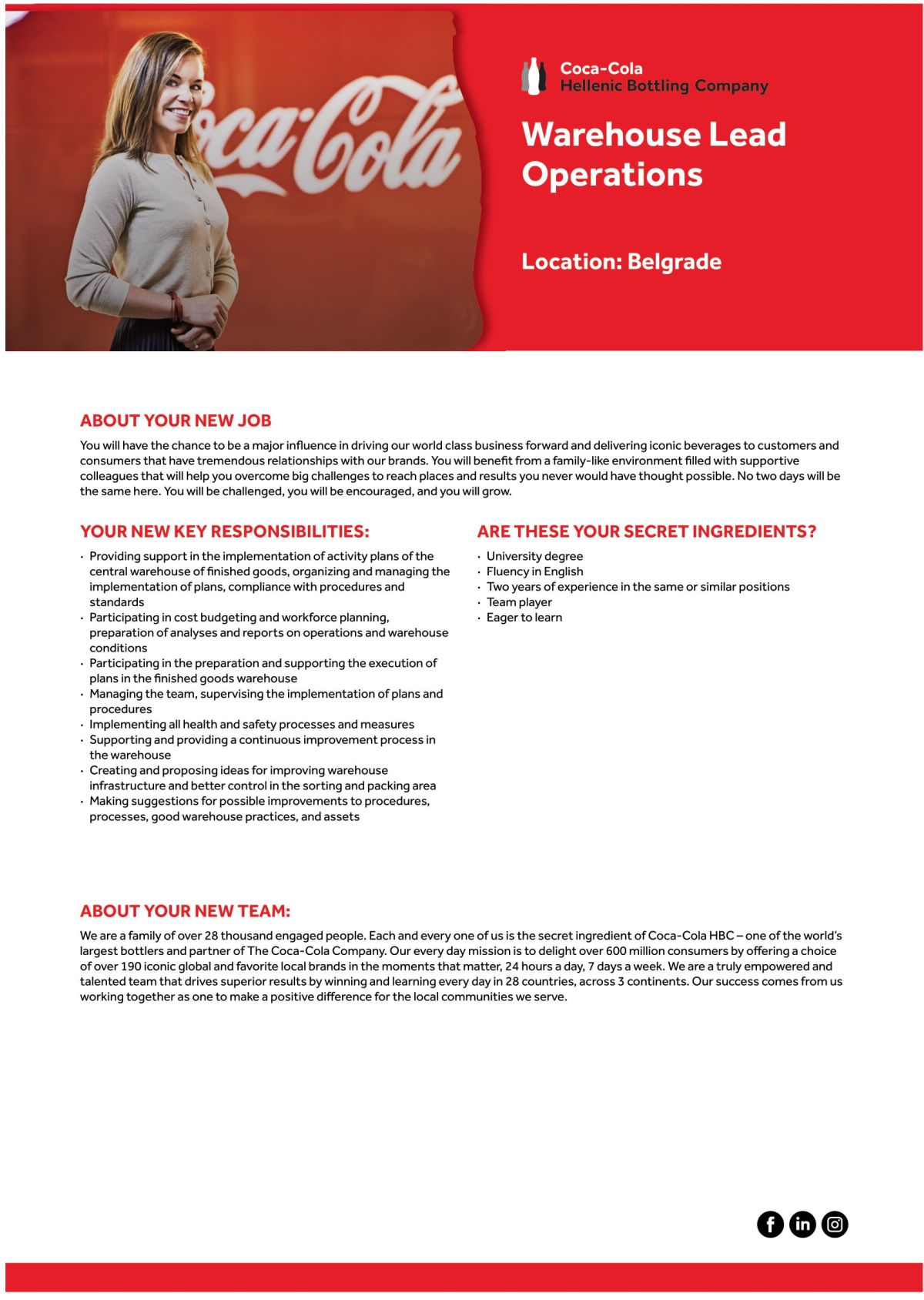 Warehouse Lead Operations - Coca-Cola Hellenic