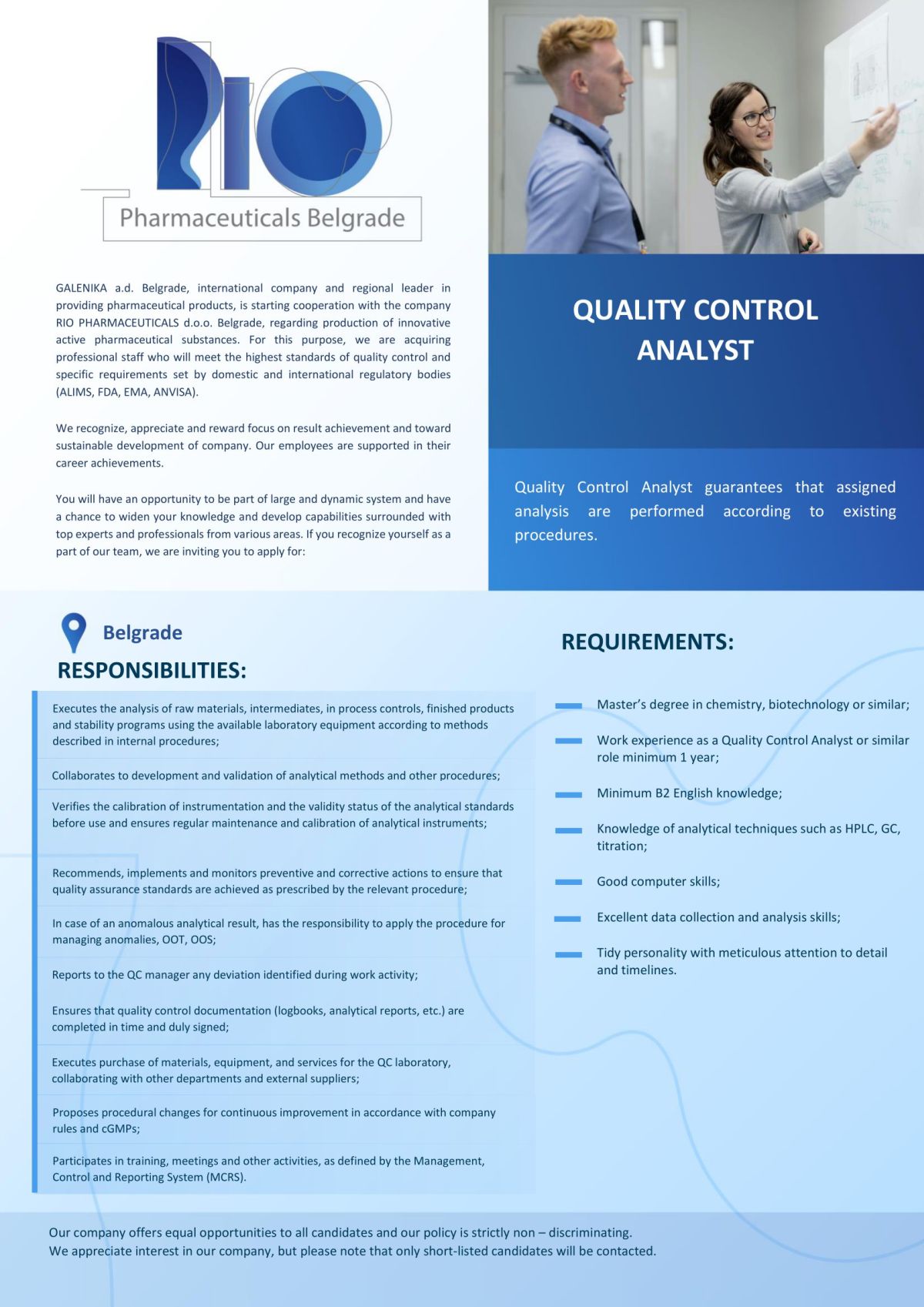 Quality Control Analyst - Rio Pharmaceuticals d.o.o.