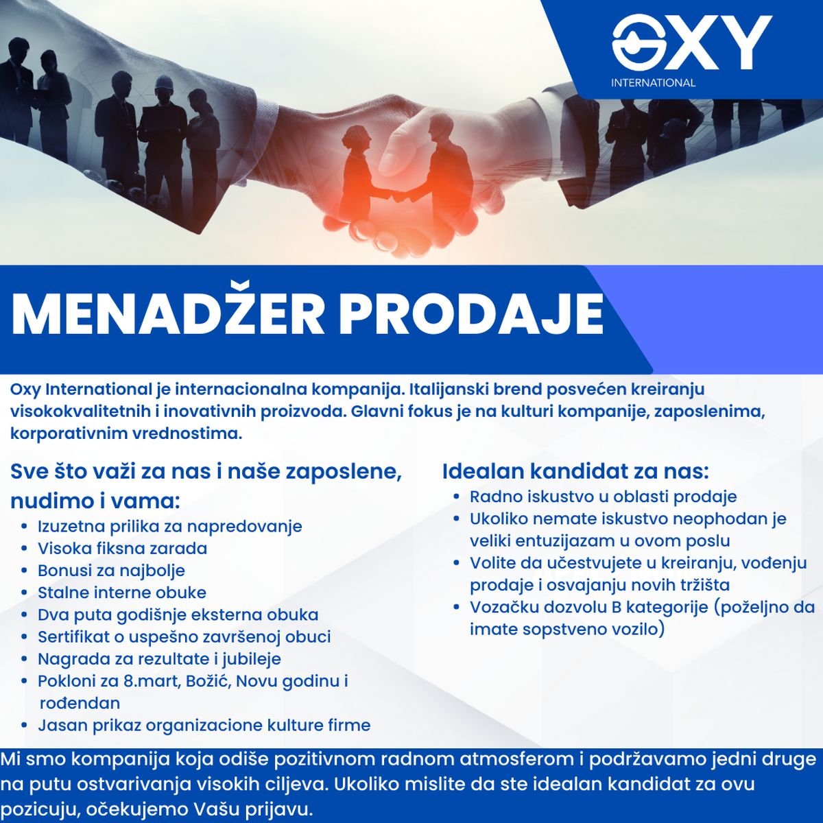 Menadžer prodaje - OXY International d.o.o. | Poslovi Infostud