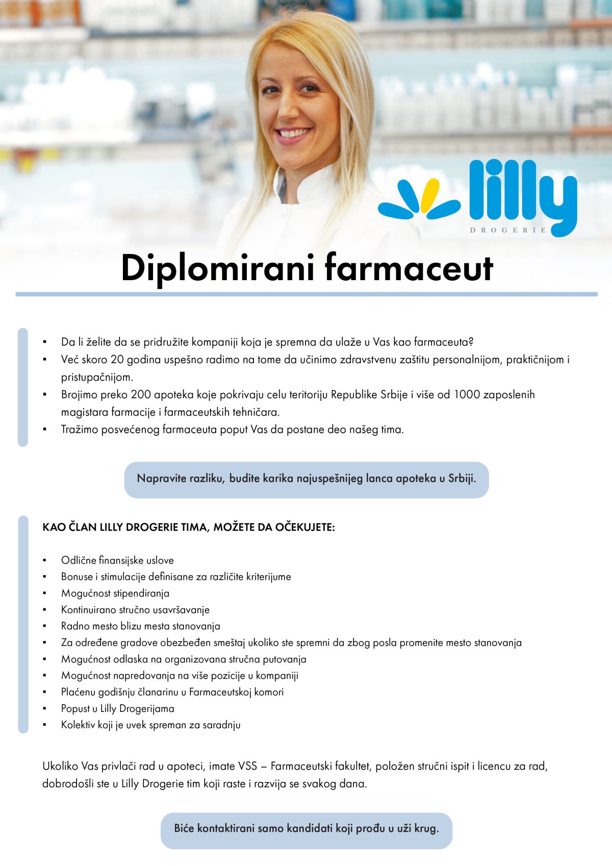 Diplomirani farmaceut - Apotekarska ustanova Lilly drogerie | Poslovi ...