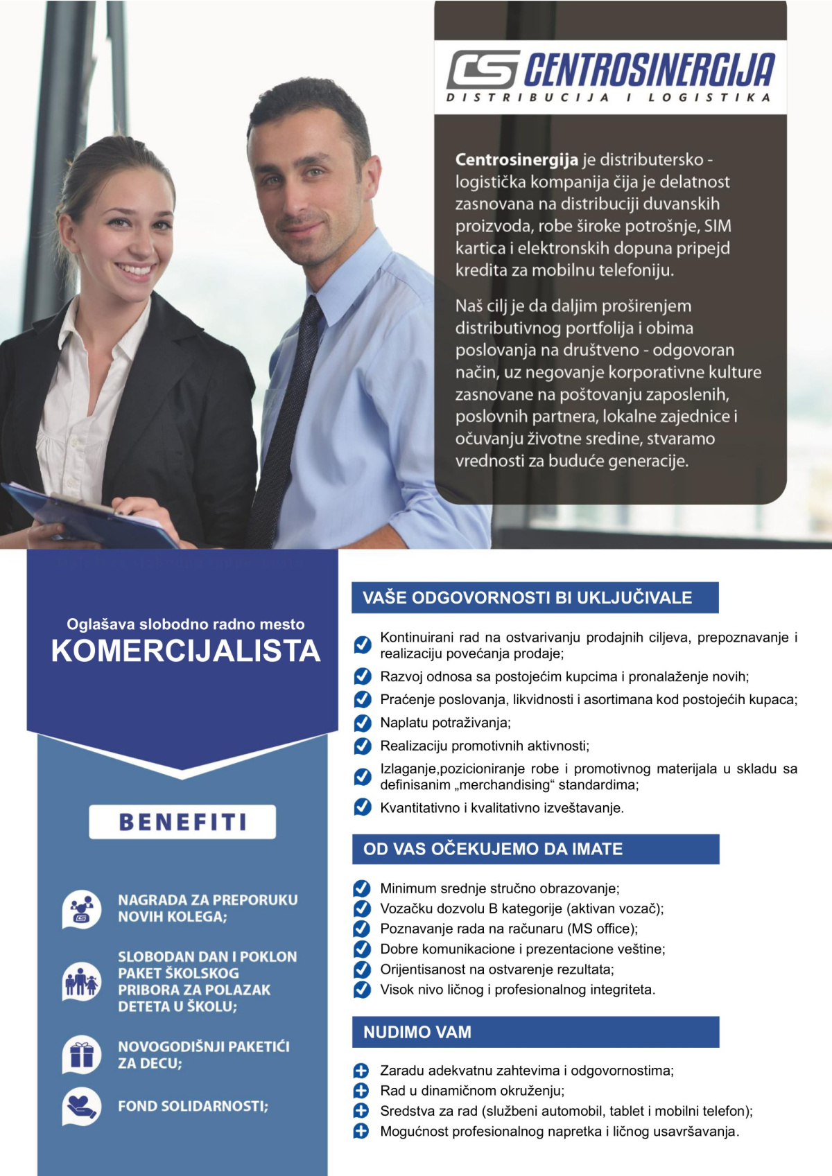 Komercijalista - Centrosinergija d.o.o. | Poslovi Infostud