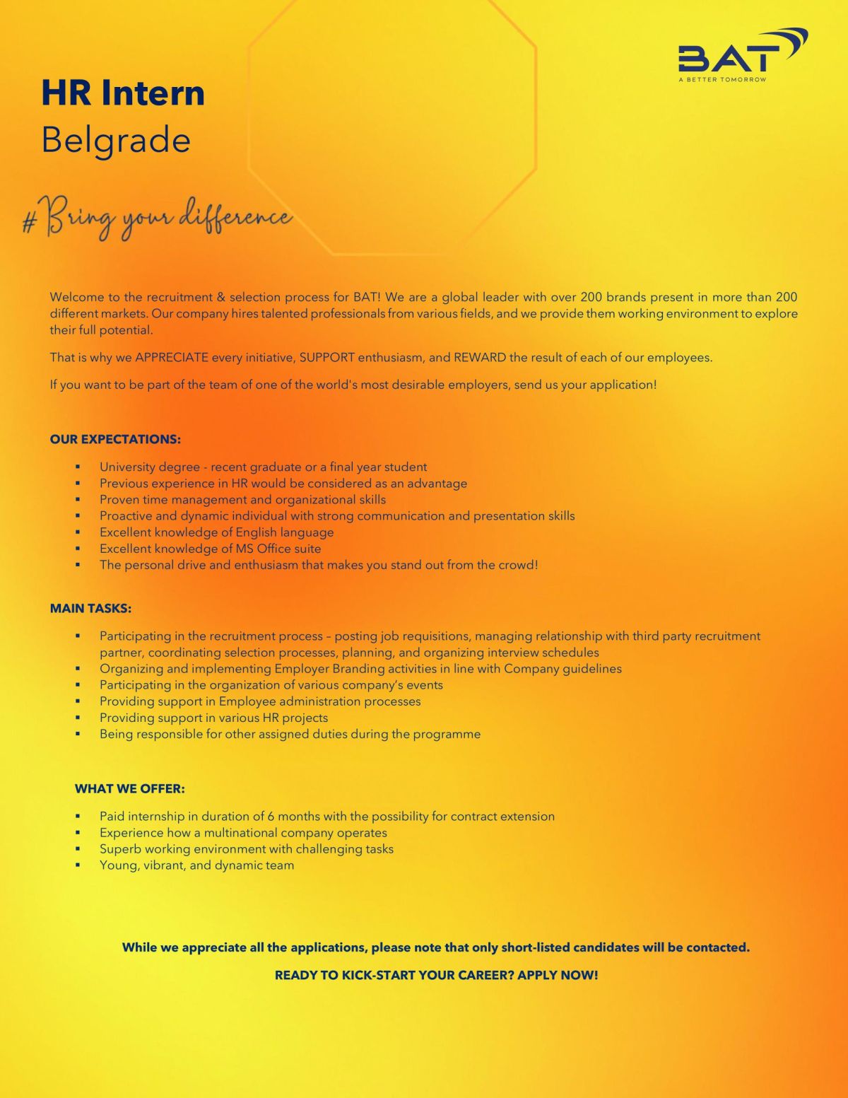 HR Intern British American Tobacco SEE d.o.o. - Startuj.infostud.com