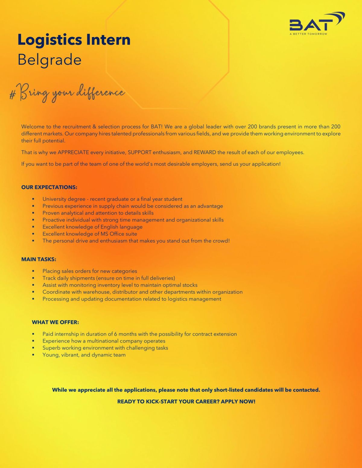 Logistics Intern British American Tobacco Vranje a.d. - Startuj ...