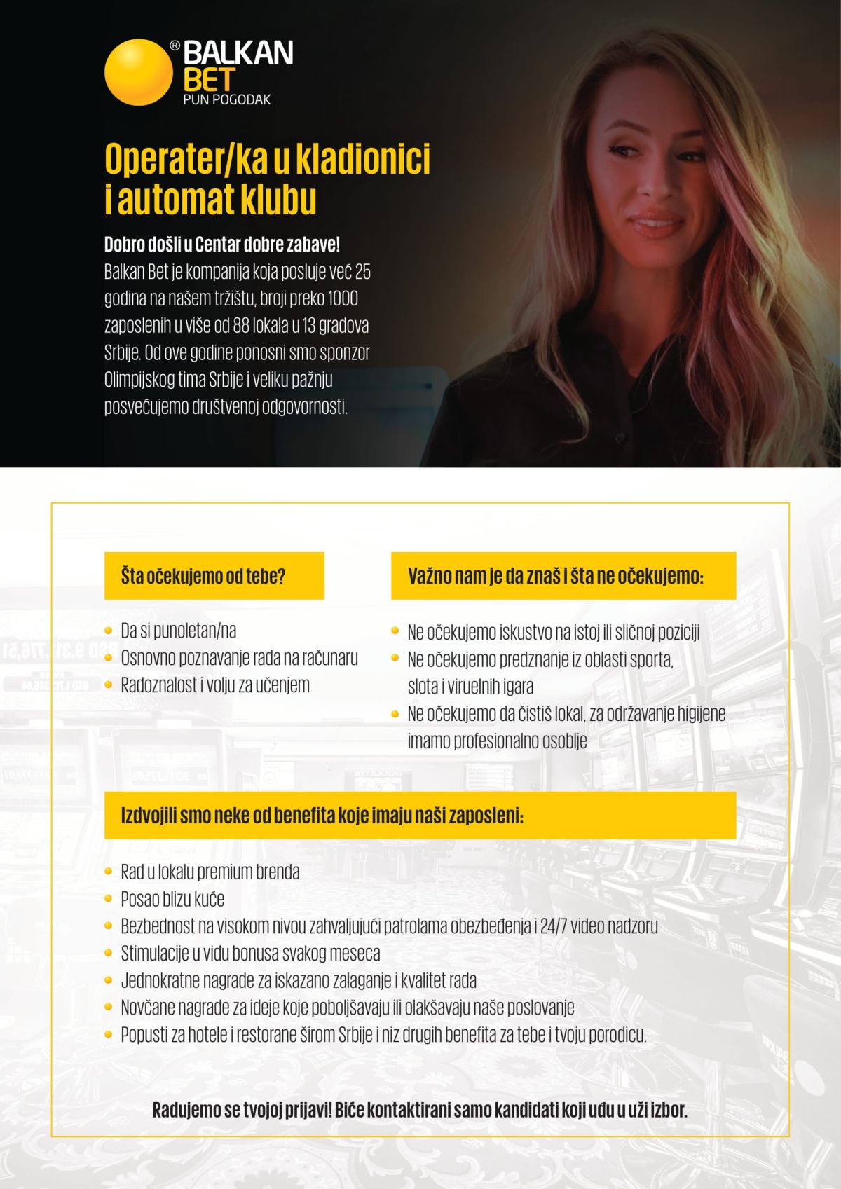 Operater/-ka u kladionici i automat klubu - Balkan Bet d.o.o.