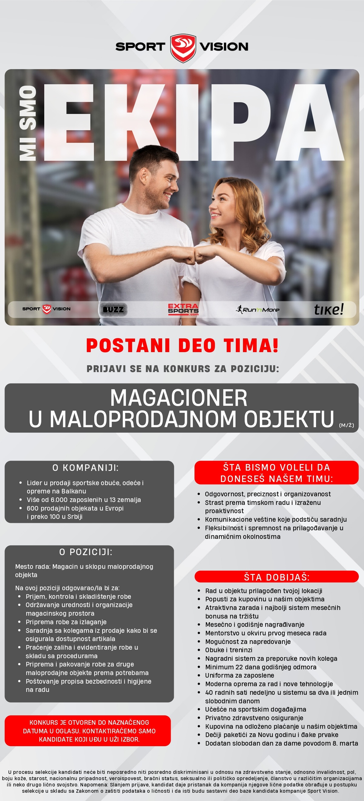 Magacioner u maloprodajnom objektu Sport Vision d.o.o. - Startuj ...