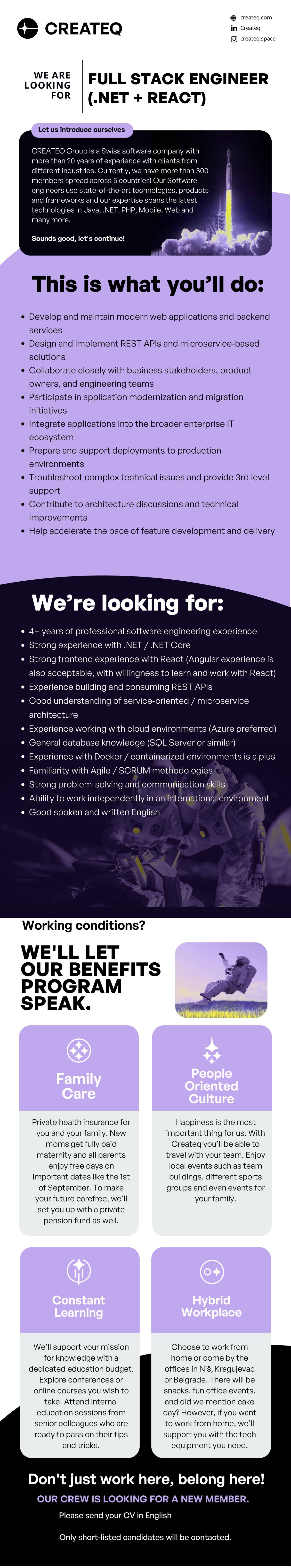 Full Stack Engineer (.NET + React / Angular) | CREATEQ | Work from home ...